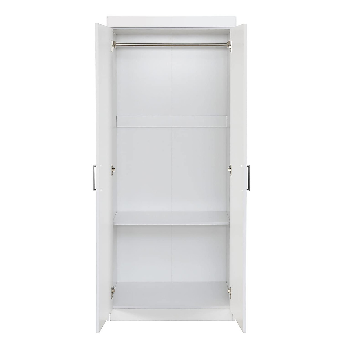 Wardrobe with Adjustable Shelf/Hanging Rod, Modern Simple Style Armoire Clothes Closet,White Wood Floor Standing Wardrobe Clothes Organizer