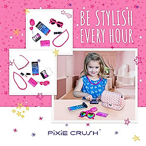 PixieCrush Pretend Play Purse & Makeup for Girls - Fun Little Girls Purse with Cosmetics Toys Set - Pretend Makeup, Eyeshadow, Cell Phone, Kids Lipstick, Sunglasses & Keys