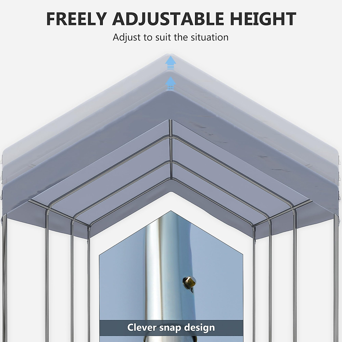 Outsunny 10' x 20' Party Tent and Carport, Height Adjustable Portable Garage, Outdoor Canopy Tent 8 Legs Without Sidewalls for Car, Truck, Boat, Motorcycle, Bike, Garden Tools, Gray