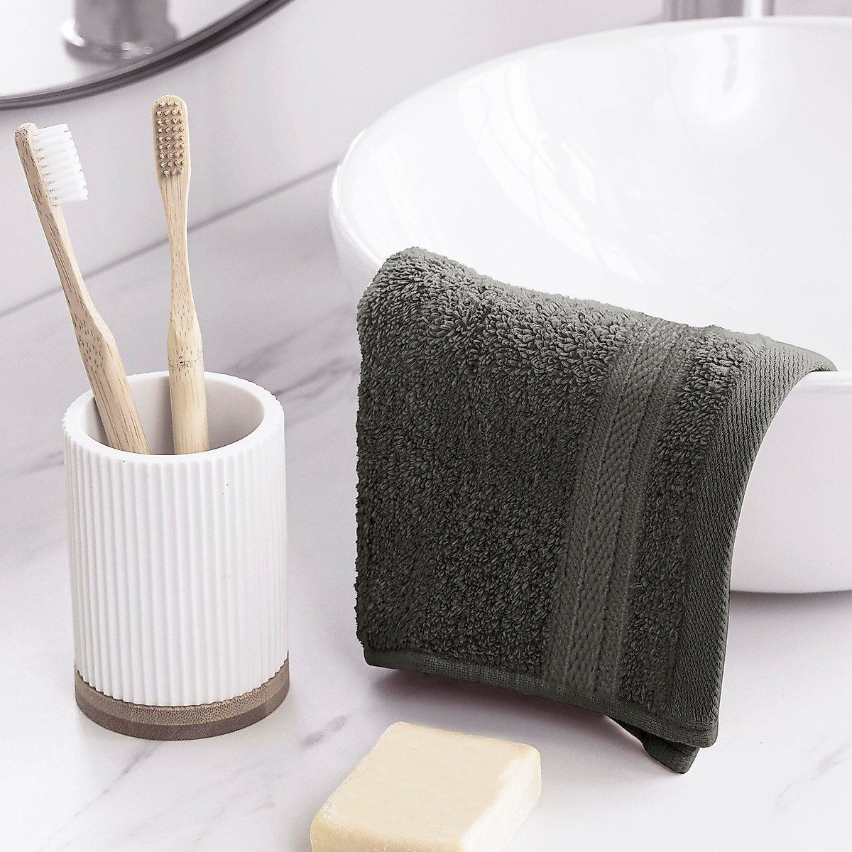 Towel and Linen Mart 100% Cotton - Wash Cloth Set - Pack of 4, Quick Dry, Luxurious, Highly Absorbent and Soft Feel Premium Spa & Hotel Perfect for Daily Use (12 X 12 Grey)