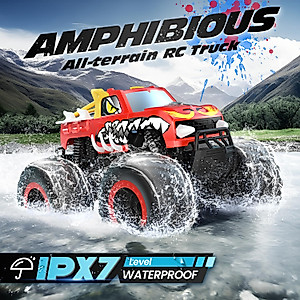 DEERC 1:16 Amphibious RC Monster Trucks IPX7 Waterproof Remote Control Car 4WD Dual Motors All Terrain Off Road 2.4Ghz RC Cars Boat Toys Gifts for Boys Girls Kids Adults