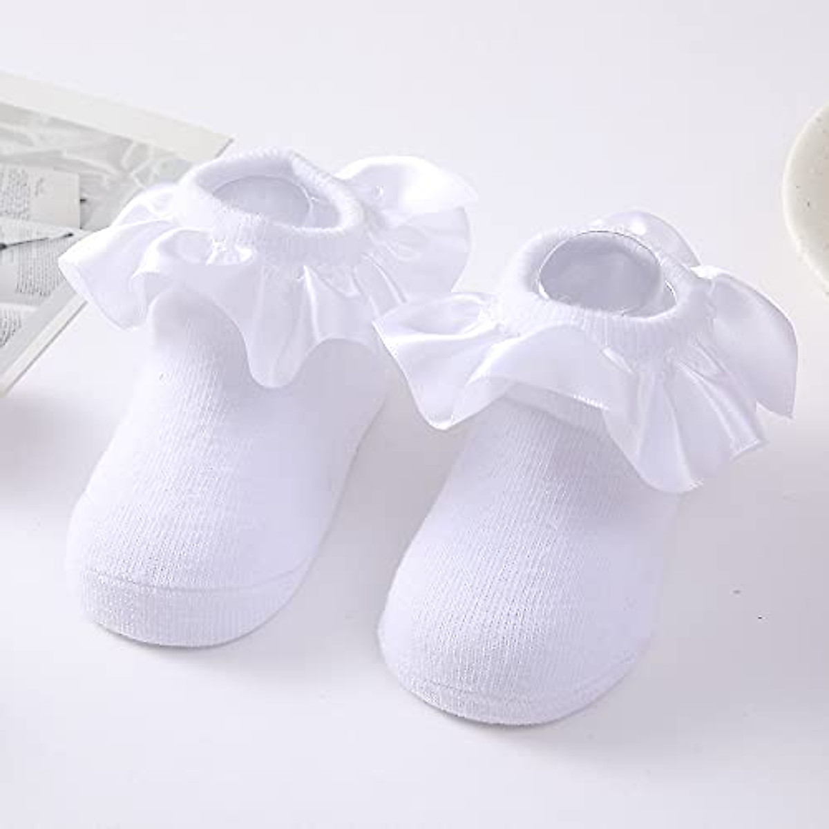 Yenzat Baby Girls Ruffle Grip Socks Newborn Infant Anti Slip Non Skid 0-6 Months 6 Pairs