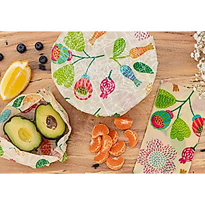 Reusable Beeswax Food Wrap (Set of 3) Eco friendly sustainable organic biodegradable cotton sheets bees wax wraps | Great safe storage keeps produce fresher | Sandwich wrap |Plastic Free zero waste