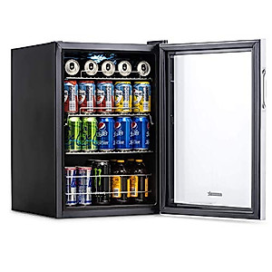 NewAir Beverage Refrigerator Cooler with 90 Can Capacity - Mini Bar Beer Fridge with Right Hinge Glass Door - Cools to 34F - AB-850 - Stainless Steel (Renewed)