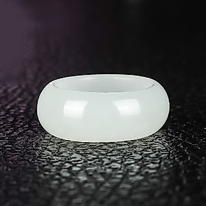 BXSMNH Genuine Green Jade Ring for Men Women, Natural Hetian Jade Band Ring Good Luck Eternity Jewelry (Color : White, Size : 10)