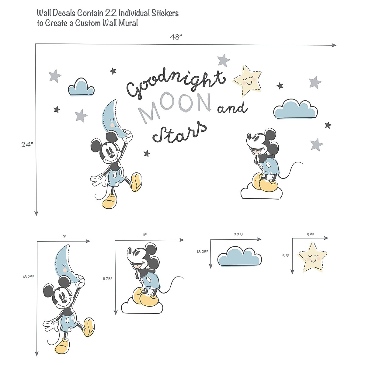 Lambs & Ivy Disney Baby Moonlight Mickey Mouse Blue/Black Wall Decals/Stickers