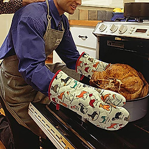 Oven Mitts Cotton Fashion Cute Dog Design 1pair Heat Resistant Oven Gloves Safe Cooking Baking Grilling Barbecue Machine Washable Pot Holders (Oven Mitts Dog Flower)