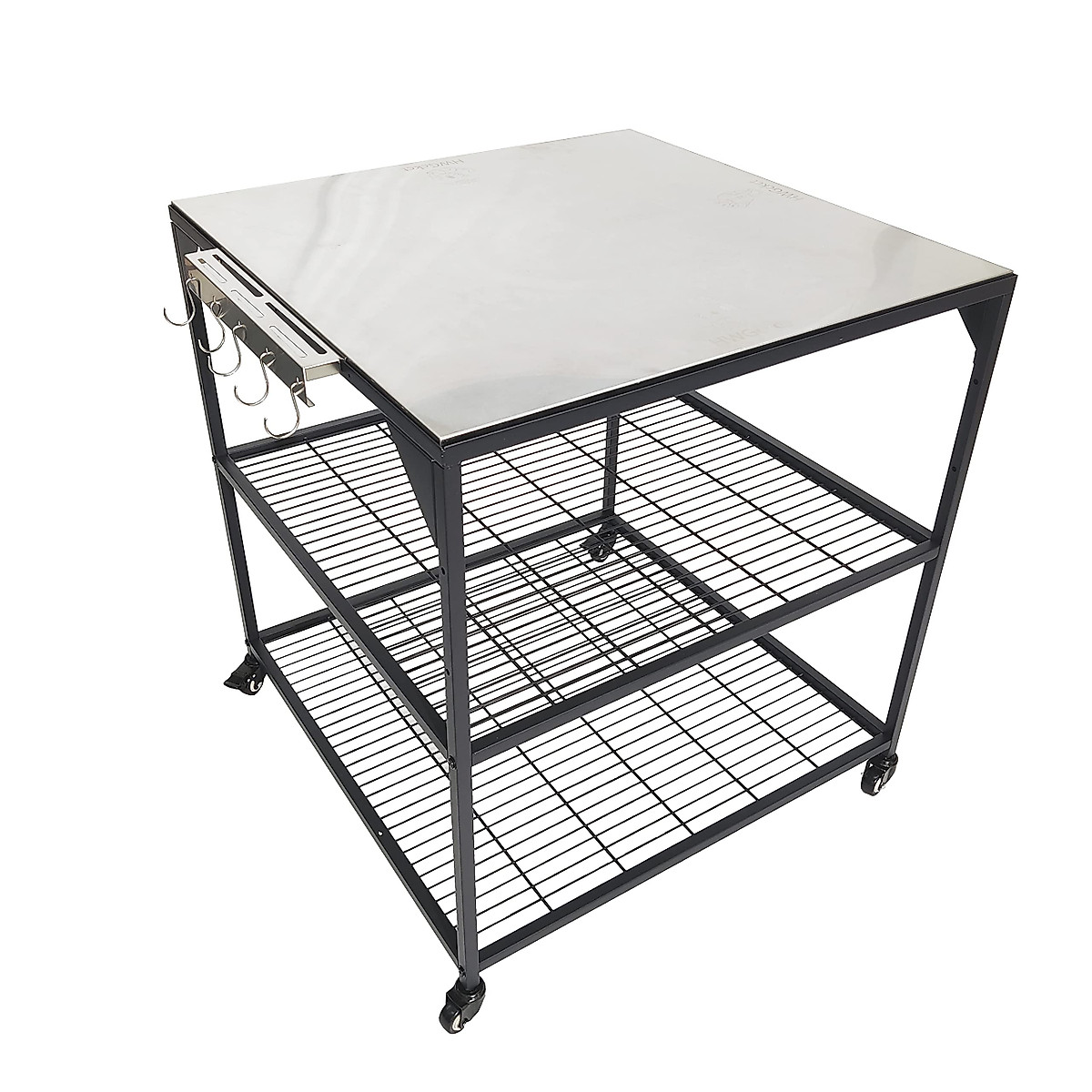 HWGckct Three-Shelf Movable Stainless Steel & Steel Outdoor Dining Cart Table Pizza Oven Protable Grill and Heavy Duty Grill Cart Outdoor Table