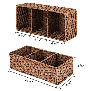Vagusicc 3-Section Wicker Storage Baskets, Hand-Woven Paper Rope Toilet Tank Basket, Wicker Baskets for Organizing, Woven Baskets for Storage, 2-Pack, Brown