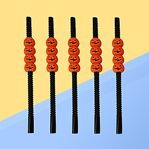 LUOEM Halloween Straws Pumpkin Plastic Party Straws Novely Decorative Drinking Straws Table Decor for Halloween Party Favors Supplies,Pack of 5 (Black)