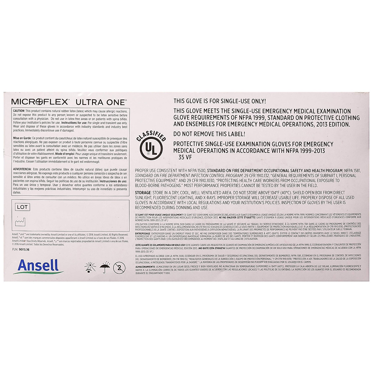 Ultra One® Powder Free, Latex Extended Cuff Examination Gloves - Large