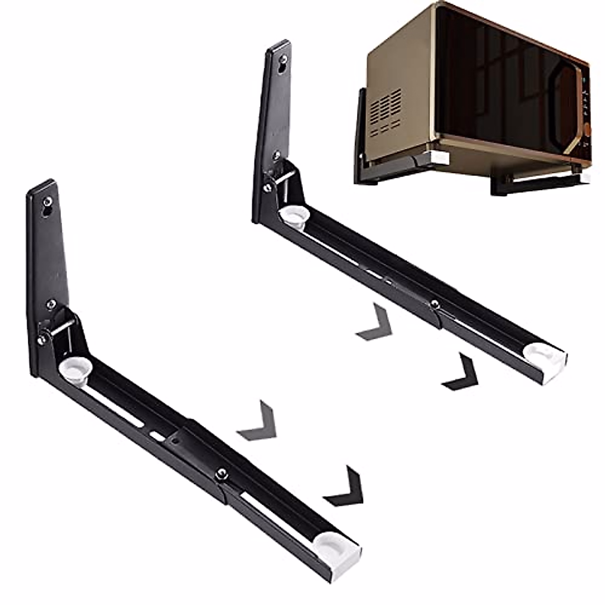 304 Stainless Steel Microwave Wall Mount Brackets Universal Shelf Wall Bracket Telescopic Microwave Oven Rack Adjustable Folding Sturdy Kitchen Accessories (Black)