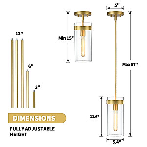Aberaun Home Modern Gold Pendant Lights Glass Kitchen Island Lighting Rod-Hung Light Fixtures Ceiling Hanging Chandelier Over Kitchen Sink Dining Table Bathroom Tub