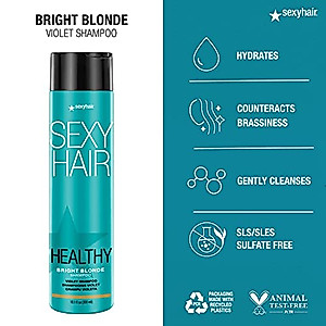 SexyHair Healthy Bright Blonde Violet Shampoo, 10.1 Oz | Helps Counteract Brassiness | SLS and SLES Sulfate Free | All Hair Types