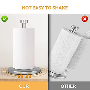 Bilillo Paper Towel Holder Countertop, Paper Towel Holder Stand with Weighted Base Suction Cups, Stainless Steel Paper Towel Holder for Kitchen Bathroom (Silver)