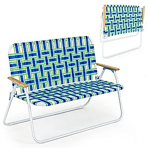 GYMAX Double Camping Chair, 660lbs 2-Person Folding Beach Chair with Breathable Webbing & Armrests, Lightweight Portable Outdoor Loveseat for Adults, Outside Patio Lawn Chair for Backyard, Poolside