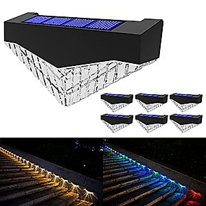 IVWVI Solar Deck Lights, Solar Fence Lights, Diamond Crystal Lampshade, Warm White/Color Changing Modes, Solar Step Lights Outdoor Waterproof led for Garden, Patio, Stair, Step, Yard, Path, 6 Pack