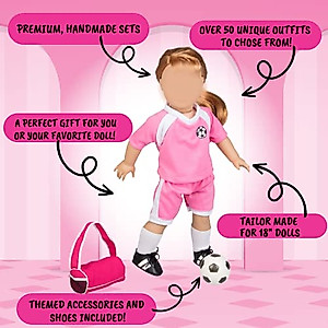Dress Along Dolly Basketball Uniform Outfit for 18" Girl Dolls (8 Piece Set) - Includes Premium Handmade Doll Clothes & Accessories- Costume Sports Apparel for Doll, Gift for Girls Kids Birthday