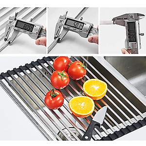 AAKitchen Over the Sink Roll-Up Dish Drying Rack SUS304 Cubic Stainless Still Dish Rack Foldable Multi-Use Kitchen Sink Dish Drainers, Drying/Draining/Trivet (17.8‘’Wx13‘’L)