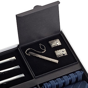 Premium Men’s Gift Tie Set Silky Necktie Pocket Squares Tie Clips Cufflinks For Men