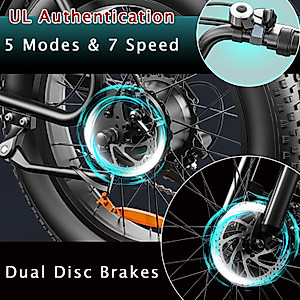 LONG SENG Adult Electric Bike 1000W 35MPH, 48V 20AH Removable Battery Electric Bicycle, 7-Speed eBike 20"x4.0"Adult Electric Bicycle Commuter Electric Bike Passed UL Certification (48V 20AH, Black)