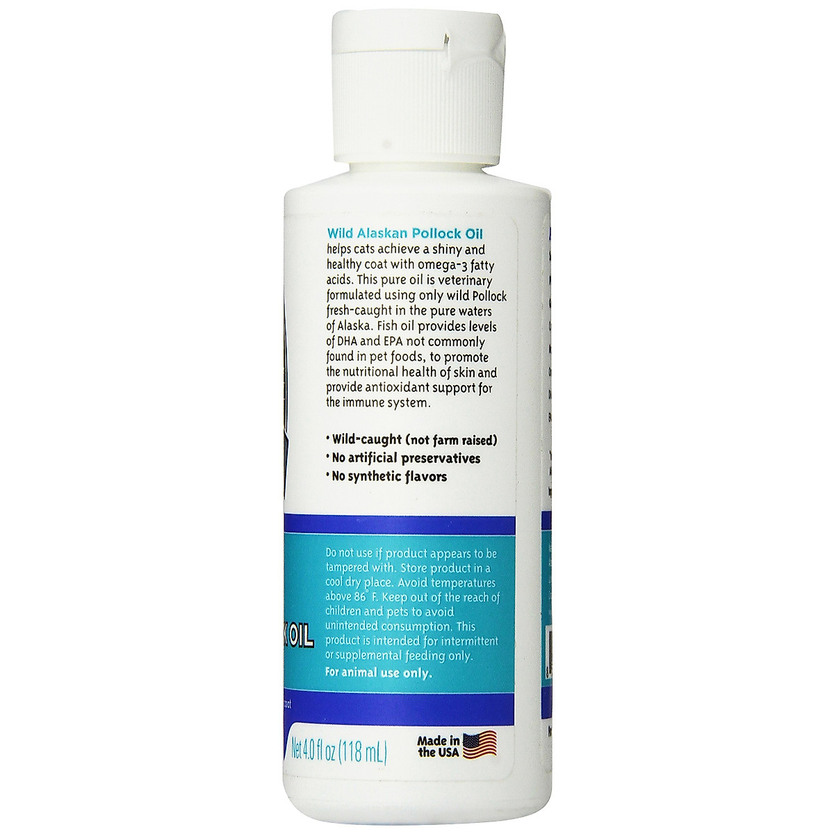 Alaska Naturals – Wild Alaska Pollock Oil for Cats – EPA and DHA Omega-3 - Supplement for Healthy Skin, Shiny Coat – Wild-Caught – Made in The USA – 4 oz Bottle
