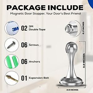 OmHome Magnetic Door Stop Silver Pack of 1 Soft-Magnetic Door Catch, Magnetic Door Stoppers for Bottom of Door, Practical, and No-Drill Solution with 3M Self Adhesive Pads to Hold Wide Doors Securely