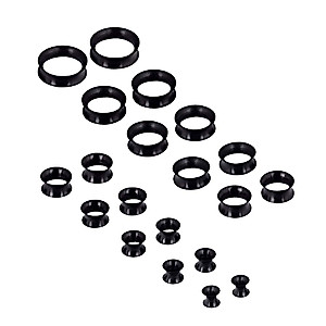 2g-1" 10Pairs Black Silicone Plugs Kit Ear Skins Gauges Soft Ear Expander Tunnels Stretching Set 6-25mm