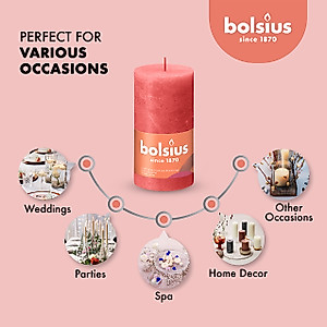BOLSIUS 4 Pack Blossom Pink Rustic Pillar Candles - 2.75 X 5 Inches - Premium European Quality - includes Natural Plant-Based Wax - Unscented Dripless Smokeless 60 Hour Party Décor Candles