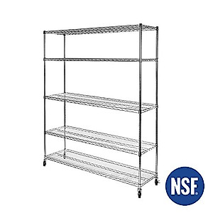 Seville Classics UltraDurable Commercial-Grade 5-Tier NSF-Certified Wire Shelving with Wheels, 60" W x 18" D, Plated Steel