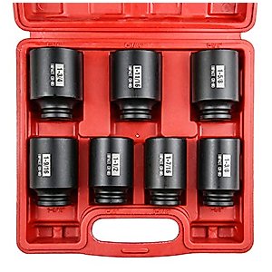 SEKETMAN 7Pcs 1/2" Drive Deep 6-Point Impact Socket Set/Spindle Nut Impact Socket Set, Inch, Cr-Mo,1-3/8-Inch - 1-3/4-Inch
