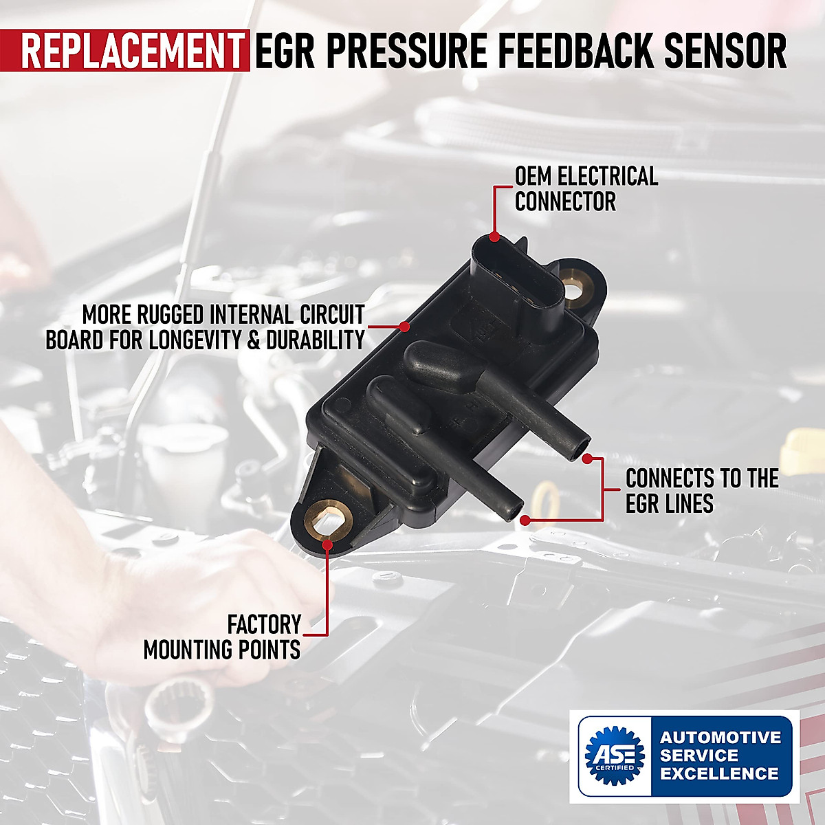 EGR - Exhaust Gas Recirculation Pressure Feedback Sensor - Replaces DPFE15, F77Z9J460AB, F77Z9J460AB, VP8T - Compatible with Ford, Lincoln, Mercury Vehicles - Expedition, Escape, Focus, F-150