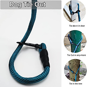 BTINESFUL Tie-Out Check Cord Long Rope Dog Leash, 12ft 20ft 30ft 50ft Recall Training Lead Leash- Great for Large Medium Small Dogs Training, Playing, Camping, or Backyard (30ft, Blue Black)