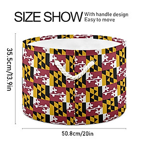 Krafig Maryland Flag Pattern Round Collapsible Storage Basket, Large Toy Storage, Laundry Baskets, Open Home Storage Bins for Toy Organizer, Home Decor, Clothes, Toys