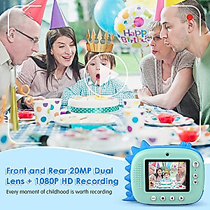 HiMont Kids Camera Instant Print, Digital Camera for Kids with Zero Ink Print Paper & 32G TF Card, Selfie Video Camera with Color Pens & Photo Clips for DIY, Gift for Boys 3-12 Years Old (Blue)