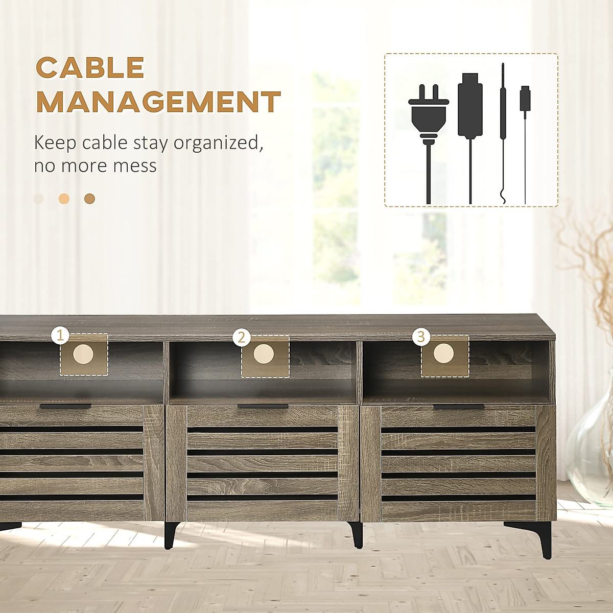 HOMCOM TV Stand for 65 Inch TV, Entertainment Center with Drawer, Doors, and Storage Shelves, TV Cabinet for Living Room, Bedroom, Gray