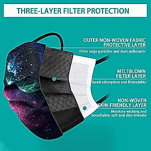 50PCS Disposable Starry Galaxy Pattern Face Masks,3 Ply Breathable Safety Mask,Disposable Mouth Face Cover for Adults(Galaxy C)
