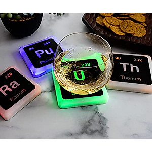 ThinkGeek Radioactive Elements Glowing Coaster Set - Radium, Plutonium, Uranium, and Thorium - Set of 4