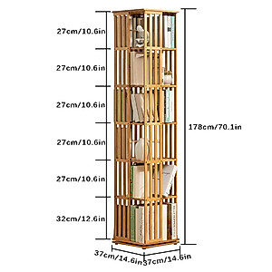FLTRGO 6-Tier Corner Book Shelf, Student Bookshelf, 360° Bamboo Rotating Storage Display Rack Standing Shelves with Open Design Shelving for Living Room Study Room Office, Natural