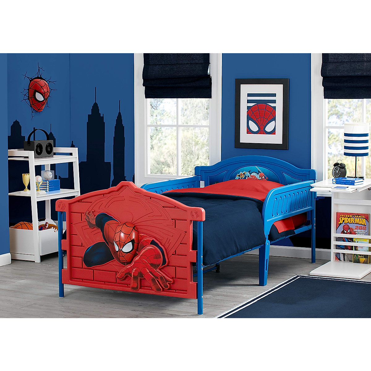 Delta Children Plastic 3D-Footboard Twin Bed, Marvel Spider-Man Snooze 6 inch Memory Foam Twin Mattress (Bundle)