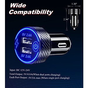 【2Pack】 USB Car Charger, Dual USB Port Car Charger Adapter, 5V/4.8A Charge Car Phone Charger with Blue LED & Touch Switch Fit for iPhone 13/12 Pro/Max/8, Galaxy S21/20/10/9 (Black)