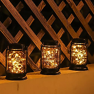 Solar Lanterns Outdoor Waterproof Hanging Mason Jar Solar Lights with 30 Led Lights,Retro Garden Solar Table Lights for Patio Yard Lawn and Christmas DIY Decorations (Solar Lantern 4 Pack)