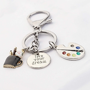 BNQL Artist Paint Palette Keychain Painters Gifts Paint Brushes Pendant Painters Jewelry Artist Gifts Live Your Dream Inspirational Art Lovers Gift (keychain)