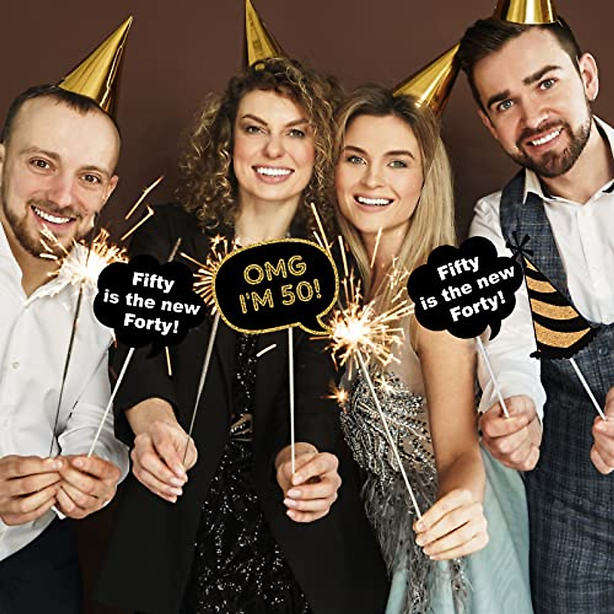 Adult 50th Birthday Photo Booth Props(41Pcs) for Her Him Cheers to 50 Years Birthday Party, Gold and Red Decorations, 50th Happy Birthday Party Supplies for Men Women