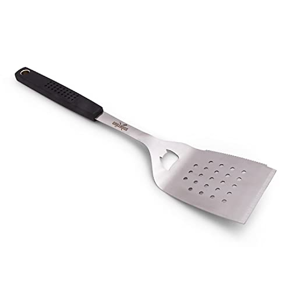 GRILLHOGS Heavy Duty BBQ Grilling Tool Set, Premium Soft Grip Tongs, Spatula with Bottle Opener and Serrated Edge, Barbecue Meat Fork, Stainless Steel Basting Brush, Premium BBQ Utensils Set (4 Piece)