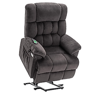 MCombo Power Lift Recliner Chair Sofa with Massage and Heat, Adjustable Headrest, 3 Positions, USB Ports, for Elderly People, 7533 (Fabric, Grey)