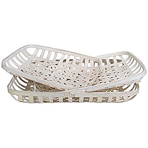 Set of 3 White Rectangular Lattice Tobacco Table Top Baskets