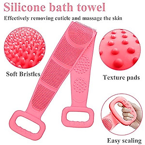 Back Scrubber for Shower，Lengthen Body Brush Exfoliating Loofah Brush Bathing Tool for Men Women,Hygienic Easy to Clean,Improves Blood Circulation and Skin Health(Pink)