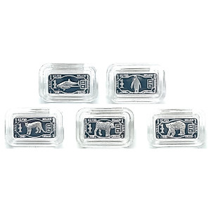 Metal Magery Ten Unique Animal One Gram .999 Pure Silver Bars with Velvet Jewelry Pouch