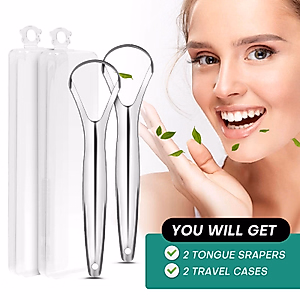 Uormsici 2 Pack Tongue Scraper, Metal Tongue Scraper for Adults, 100% 304 Stainless Steel Tongue Scraper with Case, Professional Tongue Cleaner for Fresh Breath & Oral Care